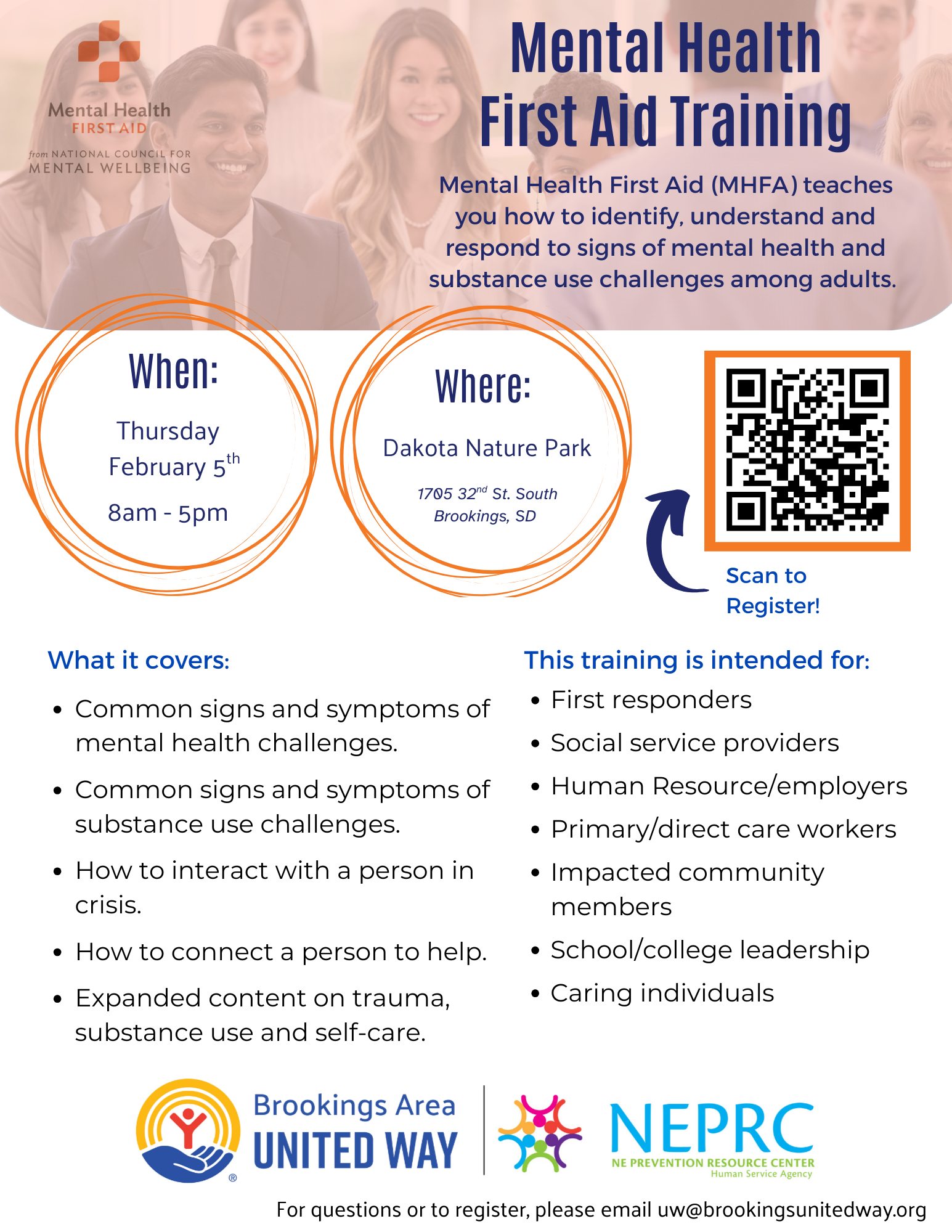 Free Mental Health First Aid (MHFA) Training - Brookings United Way